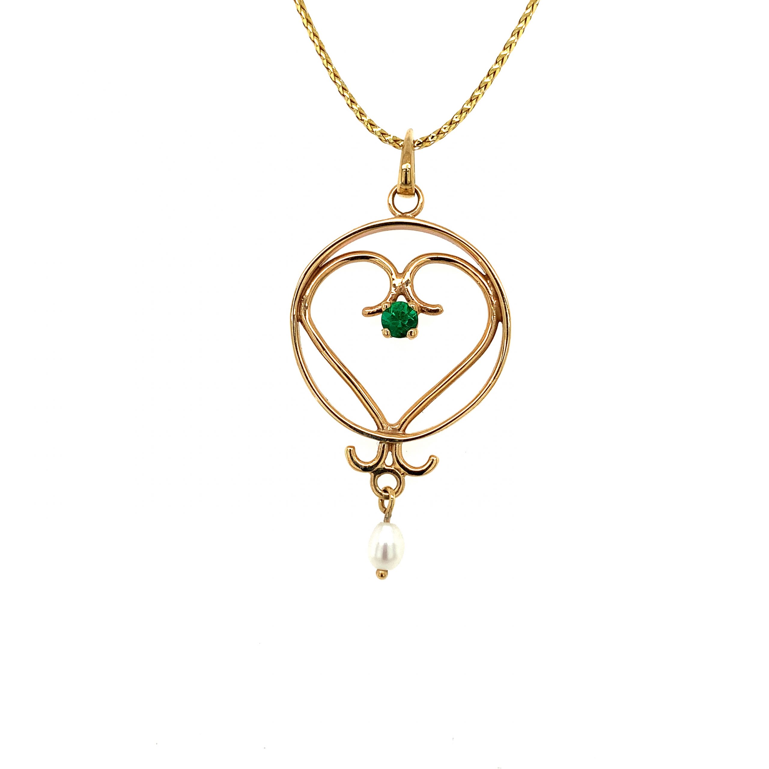 Emerald and Pearl Yellow Gold Lavalier – Kas-A-Designs